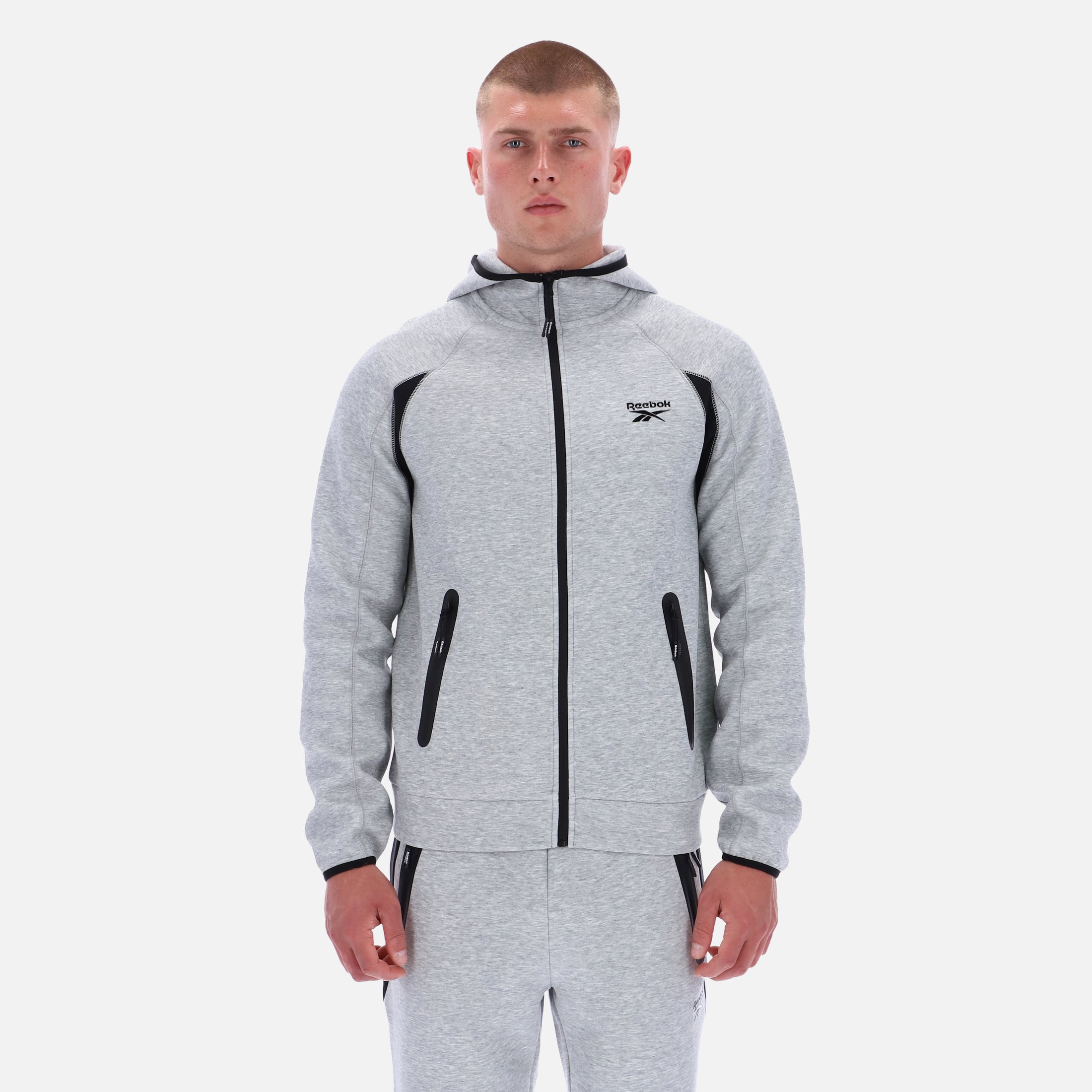 Contrast Panel Zip Hoody Grey Marl