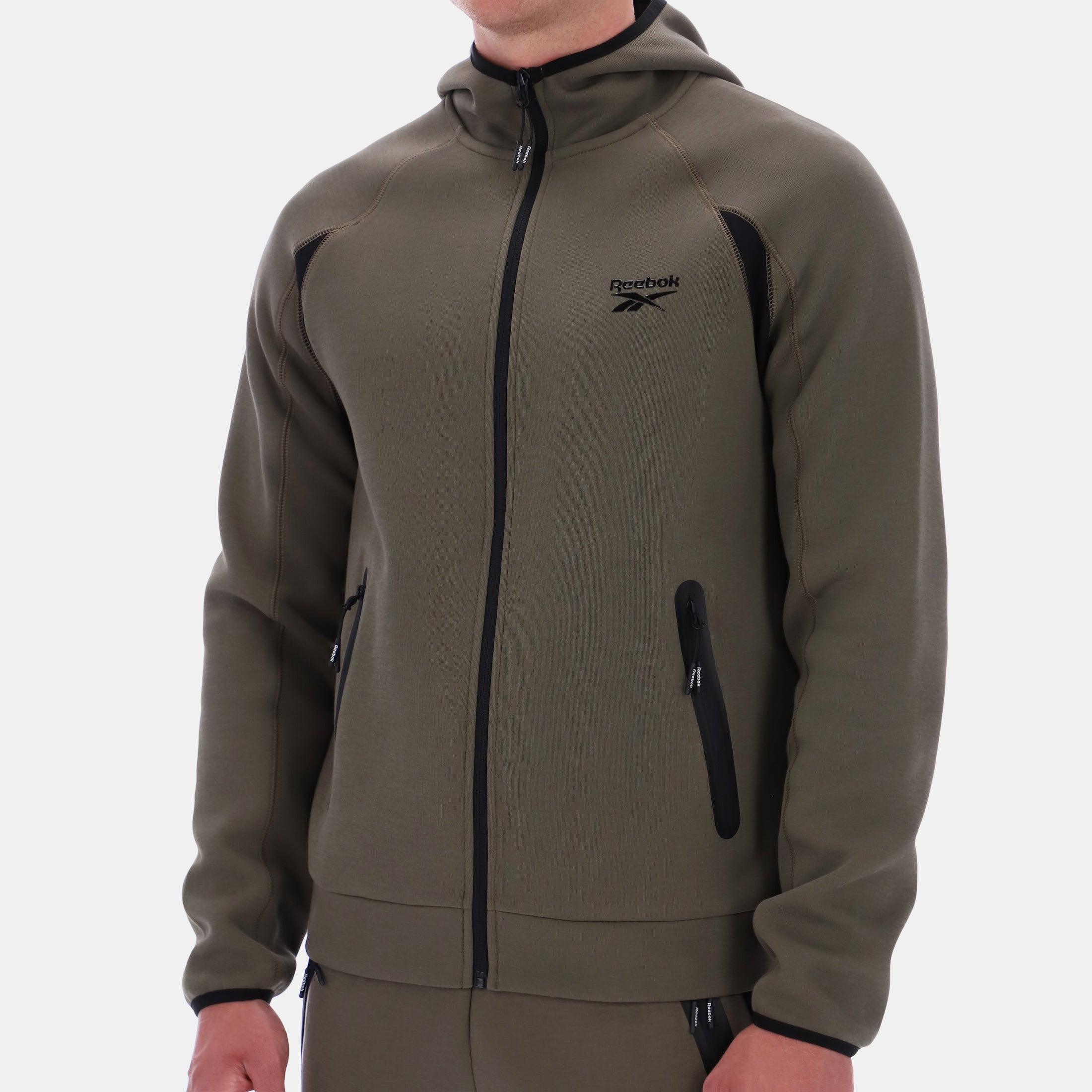 Contrast Panel Zip Hoody Army Green