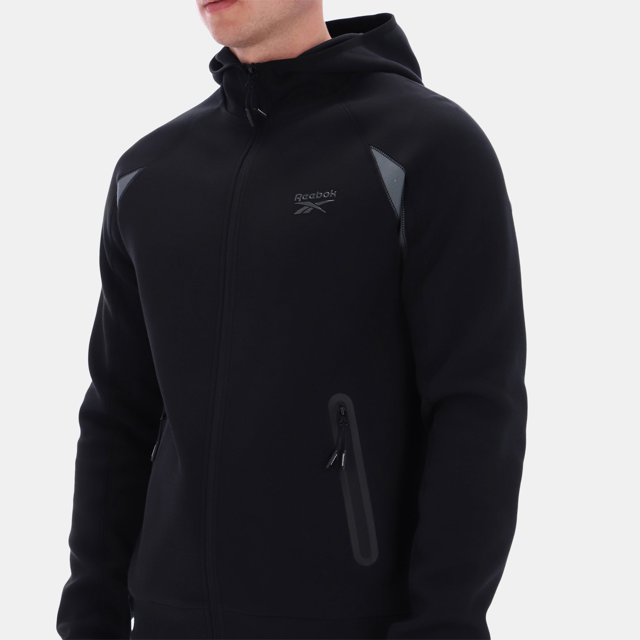 Contrast Panel Zip Hoody Black